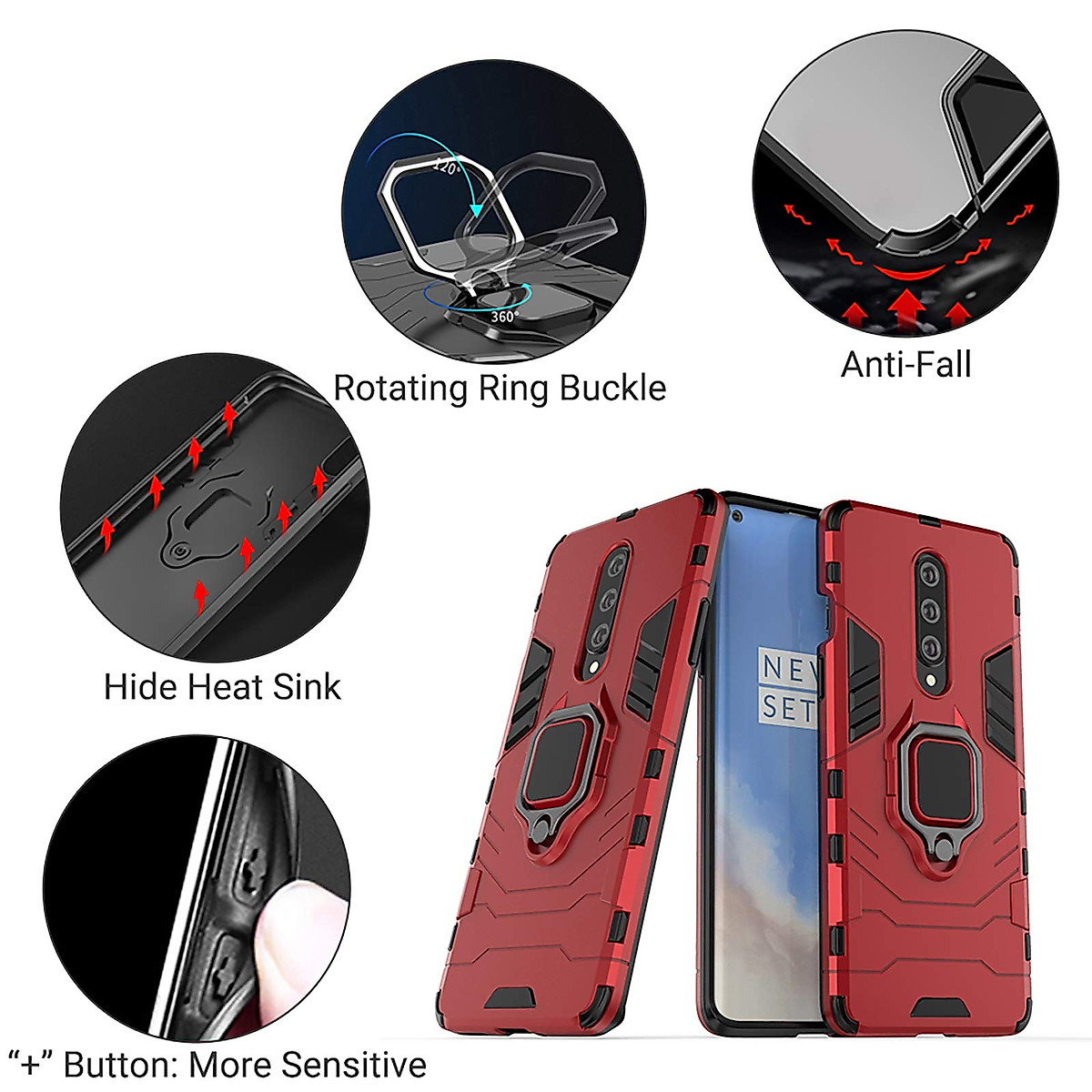 Jusy Heavy Duty Shockproof for Oneplus 8 5g Case with Rotating Ring Kickstand [NOT fit Verizon & 8pro & 8T], Support Car Magnetic Bracket, Dual Layer Protive Phone Cover for OnePlus 8 5g (Red)