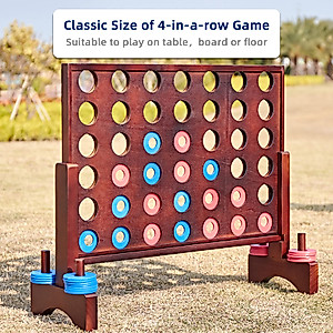 SpeedArmis Giant Wooden 4 in A Row Game - Fun Indoor and Outdoor Board Games for Teens, Includes 42 Pcs Dics and Carrying Bag