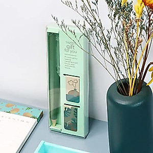 Buqoo Gel Pen and Magnetic Bookmark Set, Retractable Black Ink Ballpoint 0.5mm Writing Pen Magnetic Bookmarks Flags Tab for School Home Office, Green