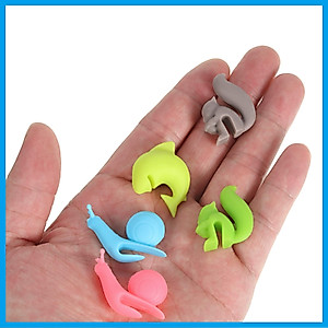 Boao 36 Pieces Tea Bag Holders Silicone Cute Tea Bag Hanger Colorful Animal Shaped for Cup and Mug Markers, Snail Squirrel Shark Shapes