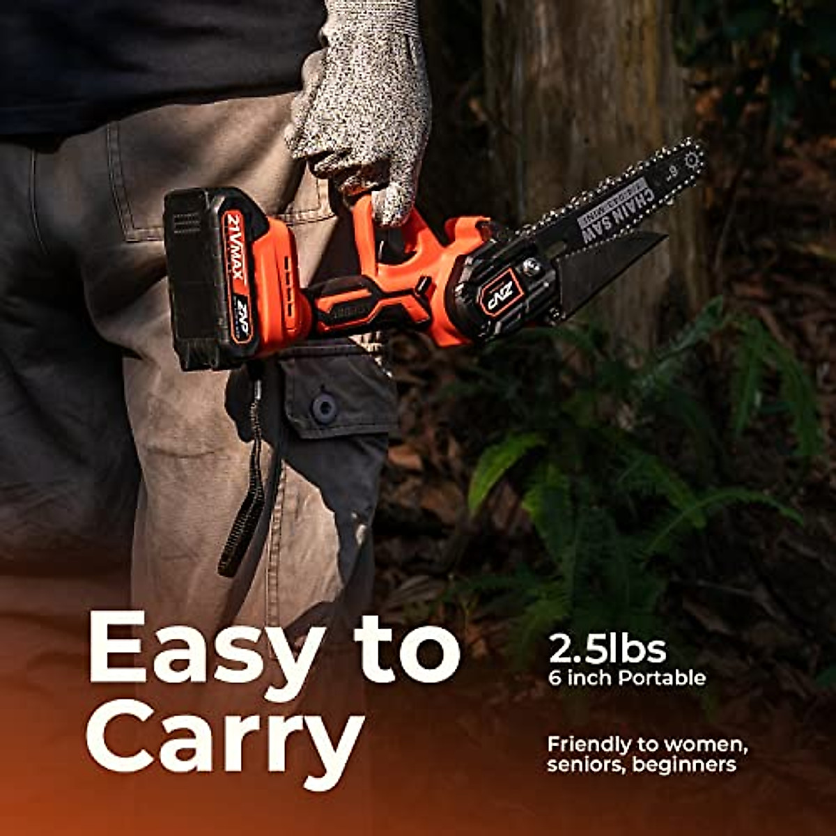ZNP Mini Chainsaw, 6-Inch Brushless Cordless Chainsaw with 2 Battery, 21V Electric Chainsaw with Security Lock, Handheld Small Chain Saw for Tree Pruning, Gardening, Wood Cutting