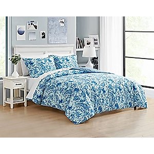 Poppy & Fritz - Queen Duvet Cover Set, Breathable Cotton Bedding with Matching Shams & Zipper Closure, All Season Home Decor (Brooke Blue, Queen)
