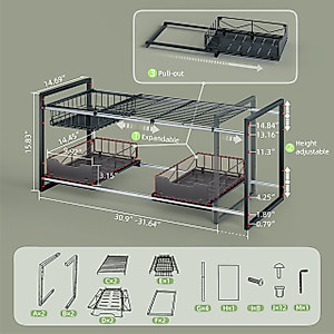 NETEL Under Sink Organizer, Expandable Cabinet Shelf Organizer 2 Tier Under Bathroom Storage Rack with Removable Panels,Multi-Use for Under Kitchen Bathroom Sink Organizers and Storage