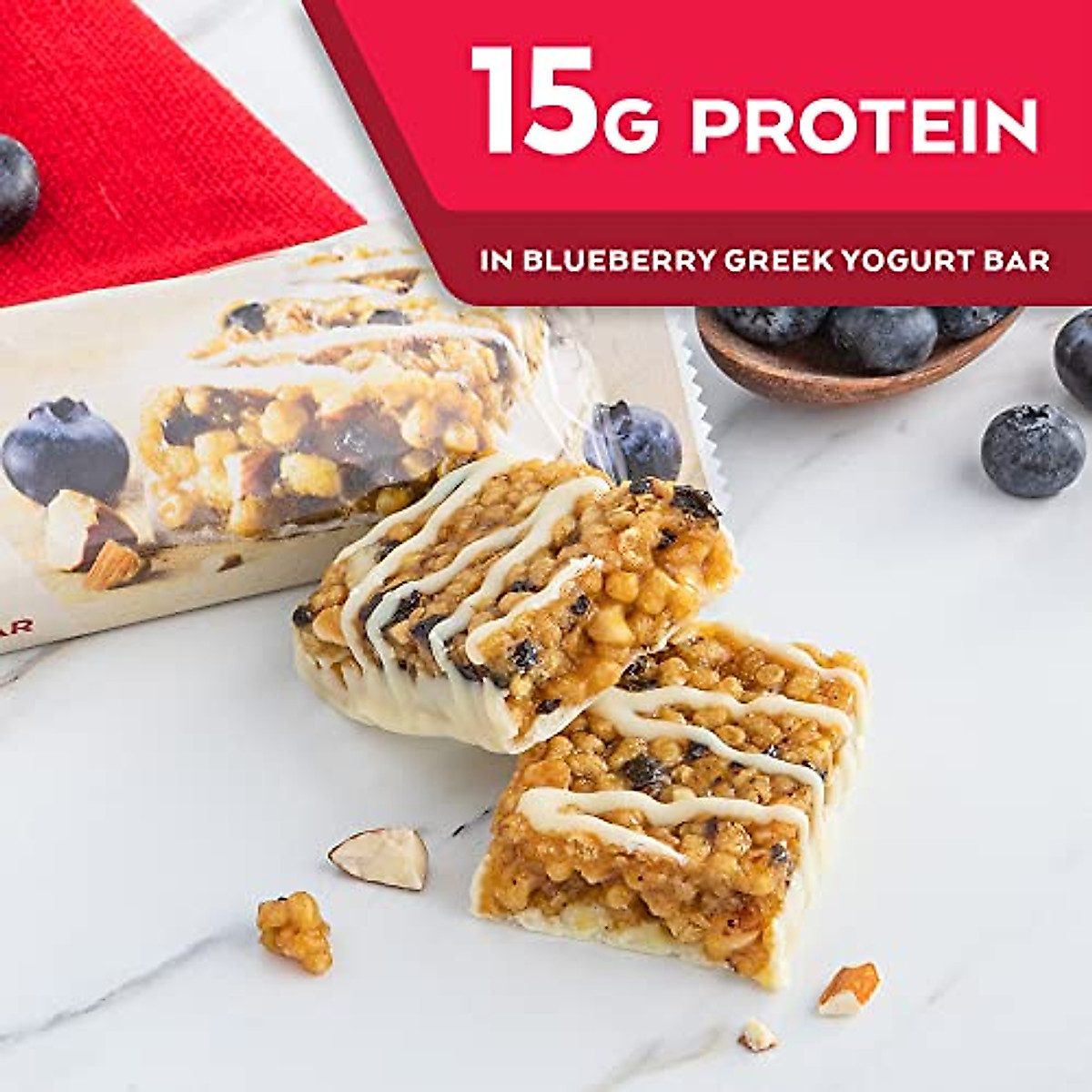 Atkins Blueberry Greek Yogurt Protein Meal Bar, High Fiber, 15g Protein, 3g Sugar, 5g Net Carbs, Meal Replacement, Keto Friendly, 5 Count
