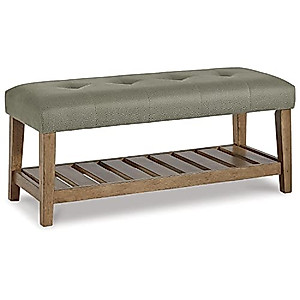 Signature Design by Ashley Cabellero Modern Upholstered Accent Bench, Light Gray & Brown