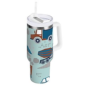 ARGTILDN 30 oz Tumbler Excavator Crane Tractor Insulated Travel Mug with Handle and Straw Lid Stainless Steel Vacuum Coffee Cup Tea Beverage Container Water Bottles for Car Sports office
