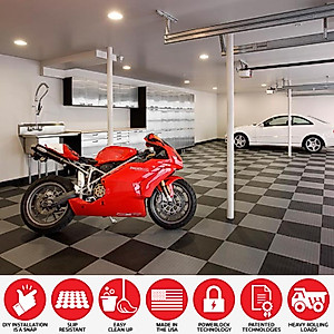Big Floors GarageDeck Coin Pattern, Durable Copolymer Interlocking Modular Non-Slip Garage Flooring Tile (48 Pack), Black