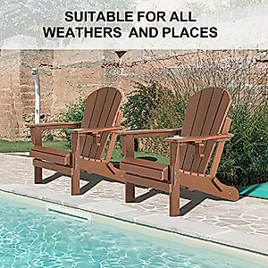 nalone Folding Adirondack Chairs Set of 2 with Cushion with Cup Holder, HDPE Plastic Oversized Patio Chair Weather Resistant, Used in Outdoor, Fire Pit, Deck, Garden, Campfire Chairs (Teak)
