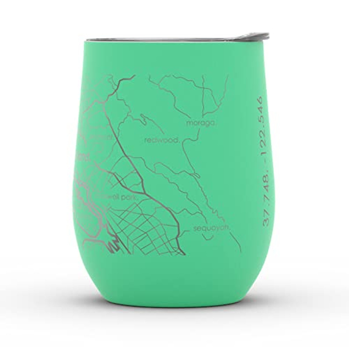 Well Told Engraved San Francisco California Map Insulated Wine Tumbler, Etched Stainless Steel Cup (12 oz, Sunday Green) City Map Insulated Tumbler, Custom Insulated Tumbler, Outdoor Drinkware