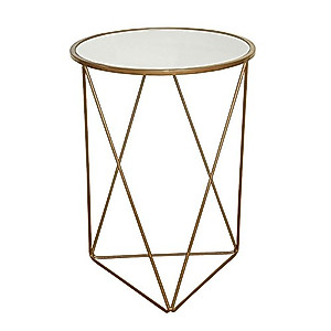 HomePop Metal Accent Table Triangle Base Round Mirror Top, Gold