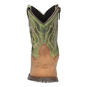 Smoky Children's Kid's Hopalong Brown Distress and Green Crackle Leather Western Cowboy Boot