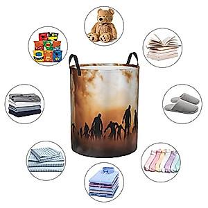 Laundry Basket,Zombies Dead Men Walking Body In The Doom Mist At Night Sky Haunted Theme,Large Canvas Fabric Lightweight Storage Basket/Toy Organizer/Dirty Clothes Collapsible Waterproof For College Dorms-Large