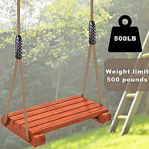 SELEWARE Wooden Swing Seat, Heavy Duty Wood Tree Swing for Adult Kids Playground Swing Sets for Backyard, Indoor Outdoor Flat Swing Seat (17.5 x 8.5 Inch) with Adjustable Rope