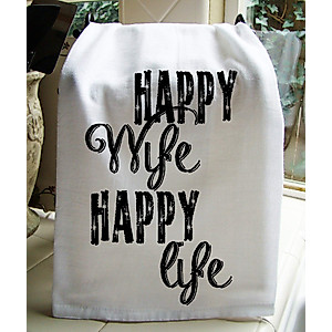 Happy Wife Happy Life tea towel handmade kitchen gift