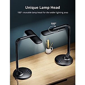 soysout LED Desk Lamp, Dimmable Piano Light, Eye-Caring Table Lamp with USB Charging Port, 4 Color Modes & 4 Brightness Levels,1 Hour Timer for Reading, Study, Working, Black