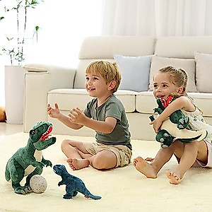 Wilomis Dinosaur Stuffed Animal 12” Mommy with Baby, 3 Pieces of Cute Dinosaur Plush Toys Dino Plushies for Kids Girls Boys Set（T-rex Family）