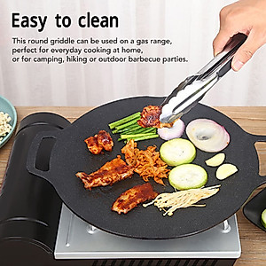Korean Grill Pan,Korean Style BBQ Griddle Pan For Stove Top,Round Griddle with Non Stick 6 Layer Coating for Gas Cooker Round Double Handle BBQ Griddle(25cm)