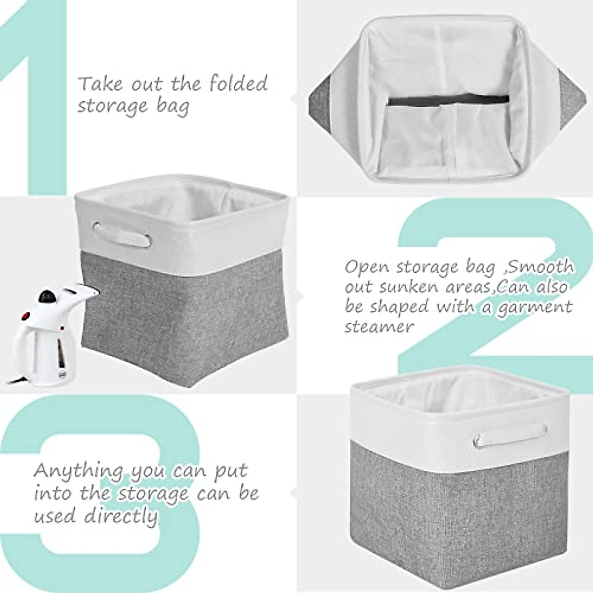 FinishingBo Cube Storage Bins 11” x 11" x 11” Cloth Baskets for Storage with Fabric Handles for Shelf, Closet, Nursery, Office Organizer, Set of 6