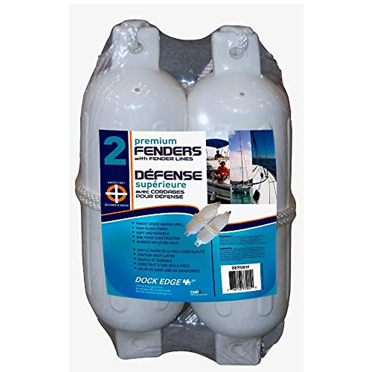 Dock Edge + Twin Eye, Dolphin Boat Fender, Ribbed, 5.5"x20", White, 2-Pack