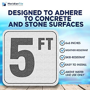 Aquatic Custom Tile, 5FT Pool Depth Markers, 6x6 Inches Vinyl Pool Stickers, Swimming Pool Number Markers, Pool Safety Signage, Adhesive Pool Depth Markers Stickers for Decks, MADE IN USA - (1 Pack)