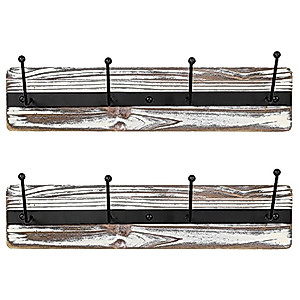MyGift Wall Mounted Torched Solid Wood Coffee Mug Holder Rack with 4 Hooks, Wall Hanging Coffee Bar Mug and Cup Rack, Set of 2