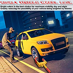 Trailer Wheel Lock, Wheel Clamp Lock Universal Wheel Boot Security Tire Lock Anti Theft Lock for Trailers Golf Cart Car Boat SUV Motorcycle Camper Car with 3 Keys (Bright Red &Yellow)