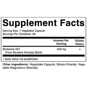 Vitamatic Berberine Supplement 500mg - 60 Vegetable Capsules - Made in The USA - Gluten Free - Non-GMO (1 Bottle)
