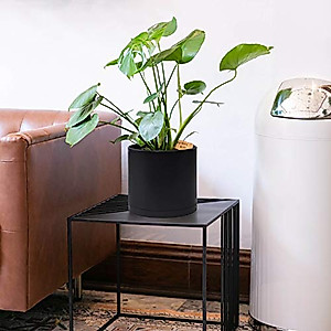 8 Inch Plastic Planter Pots for Plant Pot with Drainage Hole and Seamless Saucers, Black Color, 74-O-S-2