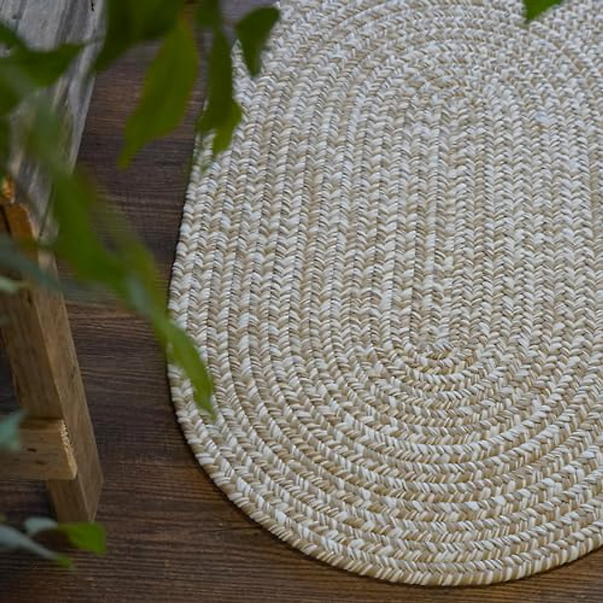 Farmdale Woven Tweed Reversible Braided 20X30 Scatter Throw Rug - Desert Beige, Handcrafted in USA, Woven Texture, High Traffic, Entrys, Kitchen, Living Room, Bed, Bath, Porch - 20 IN X 30 IN Oval