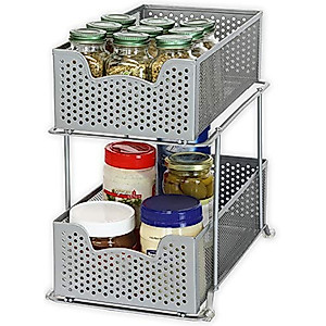 SimpleHouseware 2 Tier Sliding Cabinet Basket Organizer Drawer, Silver