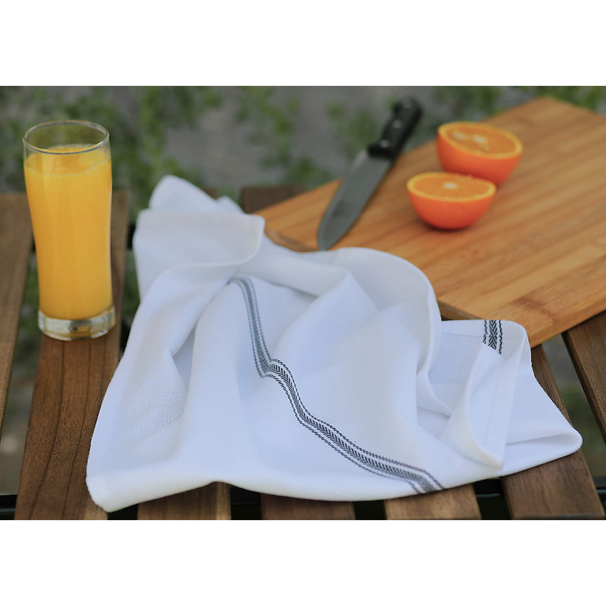 AMOUR INFINI Cotton Herringbone Weave White Dish Towels Set of 12 Highly Absorbent, Super Soft Easter Kitchen Towels with Hanging Loops Extra Large Quick Dry Tea Towels (28x16 Inch - Charcoal)