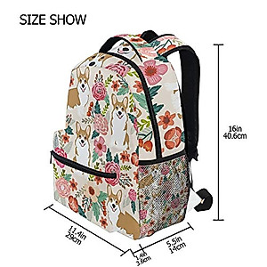 Laptop Backpacks Corgi Cute Spring Flowers Men Women Travel Daypack Bag