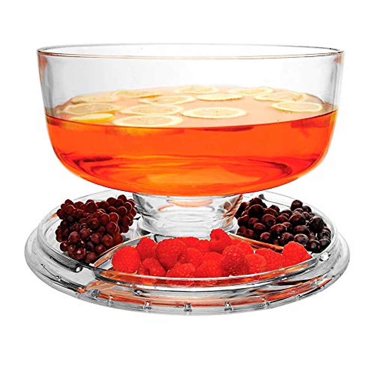 Extra Large (12") 6 in 1 Acrylic Cake Stand with Dome Lid Multifunctional Serving Platter and Cake Plate, Salad Bowl/Veggie Platter/Punch Bowl/Desert Platter/Chips & Dip - BPA Free