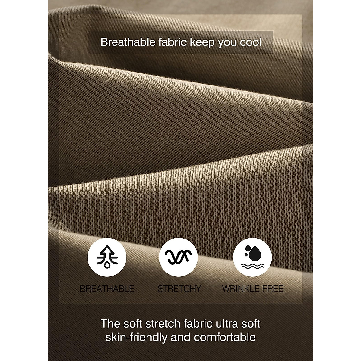 JMIERR Men's Casual Joggers Pants - Cotton Drawstring Chino Cargo Hiking Outdoor Twill Track Sweatpants with Pockets, Relaxed Fit, US 34(M), Khaki.