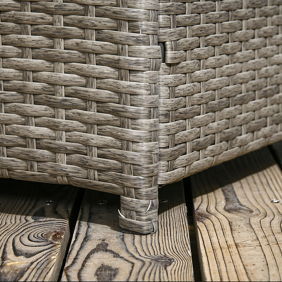 Outsunny 113 Gallon Deck Box, Rattan Outdoor Storage Box, Waterproof Storage Container for Indoor, Patio Furniture Cushions, Pool Supplies, Garden Tools, Gray