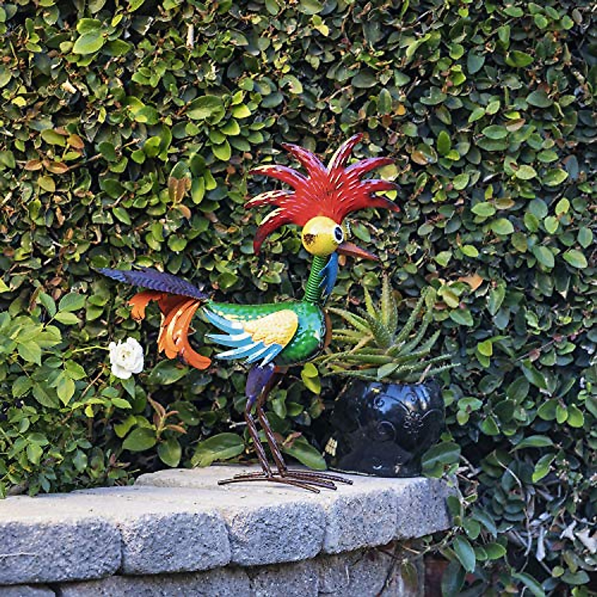 Alpine Corporation 18" Tall Indoor/Outdoor Wacky Metal Rooster Yard Statue Decoration