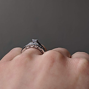 TwoBirch Vintage Bridal Set with 18k White Gold Plating over Solid Sterling Silver with AAA+ Cubic Zirconia (Size 5)