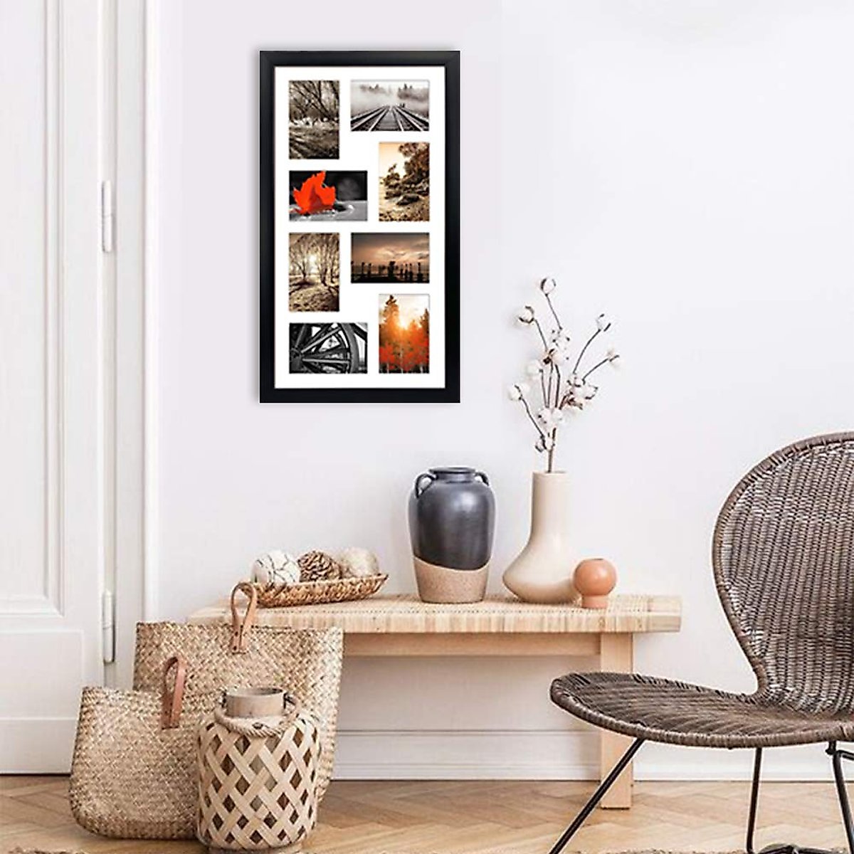 QUTREY 4x6 Black Collage Picture Frames Set of 2, 8 Openings Matted Collage Frame for 4x6 Pictures to Display 16 Multi Photos for Wall