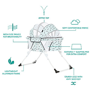 Dream On Me Karley Plus Baby Bassinet, Lightweight Compact Portable Bassinet, Easy and Quick Fold with Removable Double Canopy, Breathable Mesh Design, Ice Blue