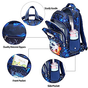 LEDAOU Backpack for Kids Boys School Bags Teen Bookbags Set School Backpack with Lunch Box and Pencil Case (Soccer Ball)