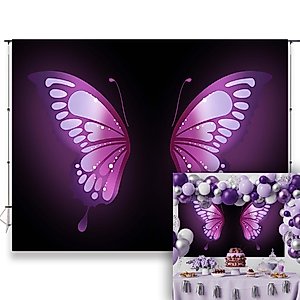 KUKUSOUL 7x5ft Purple Butterfly Wings Backdrop Shining Portrait Photography Background for Birthday Party Decor Banner Photo Booth Professional Studio Props KUBQY049