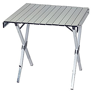 RIO Brands Gear Compact Expandable Outdoor and Camping Aluminum Roll-Top Heat Dissipating Picnic Table, Silver, 2 in 1