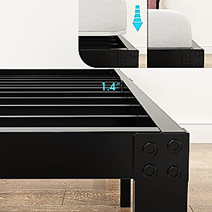 45MinST 3600lbs Heavy Duty Reinforced Platform, 18 Inch Tall Mattress Foundation, Steel Slats Support Bed Frame with Underbed Storage, Easy Assembly and Non Squeak, Queen