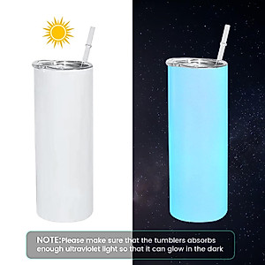 Icesip 25 Pack 20 Oz Glow In The Dark Sublimation Tumblers Stainless Steel Sublimation Tumbler Bulk Skinny Straight Bottom Cups with Lid and Straw, White To Blue