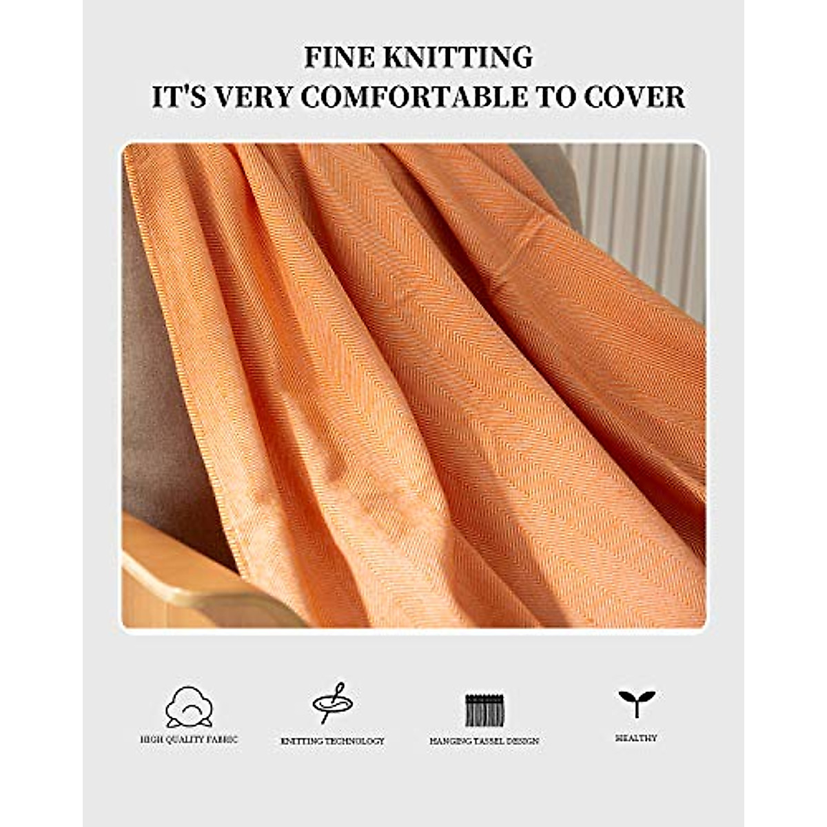 SPAOMY Herringbone Throw Blanket Faux Cashmere with Tassels Soft Cozy Lightweight Decorative Throw Blanket for Bed, Sofa, Farmhouse Outdoor- All Seasons (50x60 Inch, Orange)