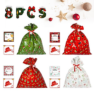 Kidtion Large Christmas Gift Bags - 36'' x 44'' Reusable Holiday Bags for Gifts, Durable Christmas Bags & Jumbo Christmas Gift Bags, Reusable Holiday Gift Bags & Party Favor Bags (8 PCS)