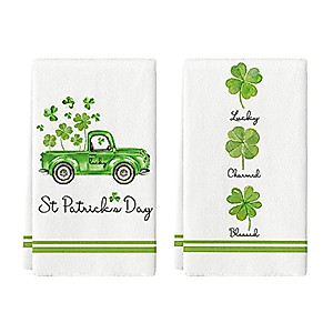 Artoid Mode Lucky Charmed Blessed Kitchen Dish Towels, 18 x 26 Inch Seasonal St. Patrick's Day Lucky Clover Shamrock Truck Ultra Absorbent Drying Cloth Tea Towels for Cooking Baking Set of 2