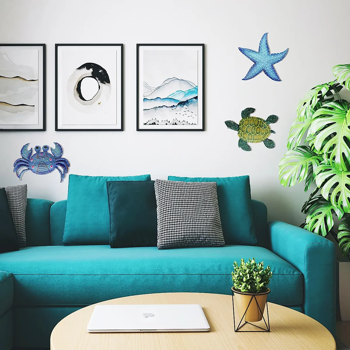 amikdis Sea Turtle Wall Decor Blue Turtle Hanging Wall Art Décor Sculpture Statues Ocean Decorations For Home Office Garden Patio Fence Bathroom Indoor Outdoor Beach Nautical Theme