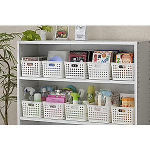 Inomata Chemical 96155 Storage Basket, Stock Basket, Wide, Set of 5, White, Made in Japan, 6.5 x 11.6 x 4.5 inches (16.6 x 29.3 x 11.5 cm)