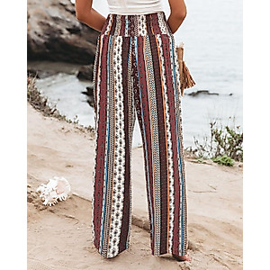Angerella High Waisted Palazzo Pant for Women Comfy Soft Wide Leg Flowy Pants for Women BrownStripe S
